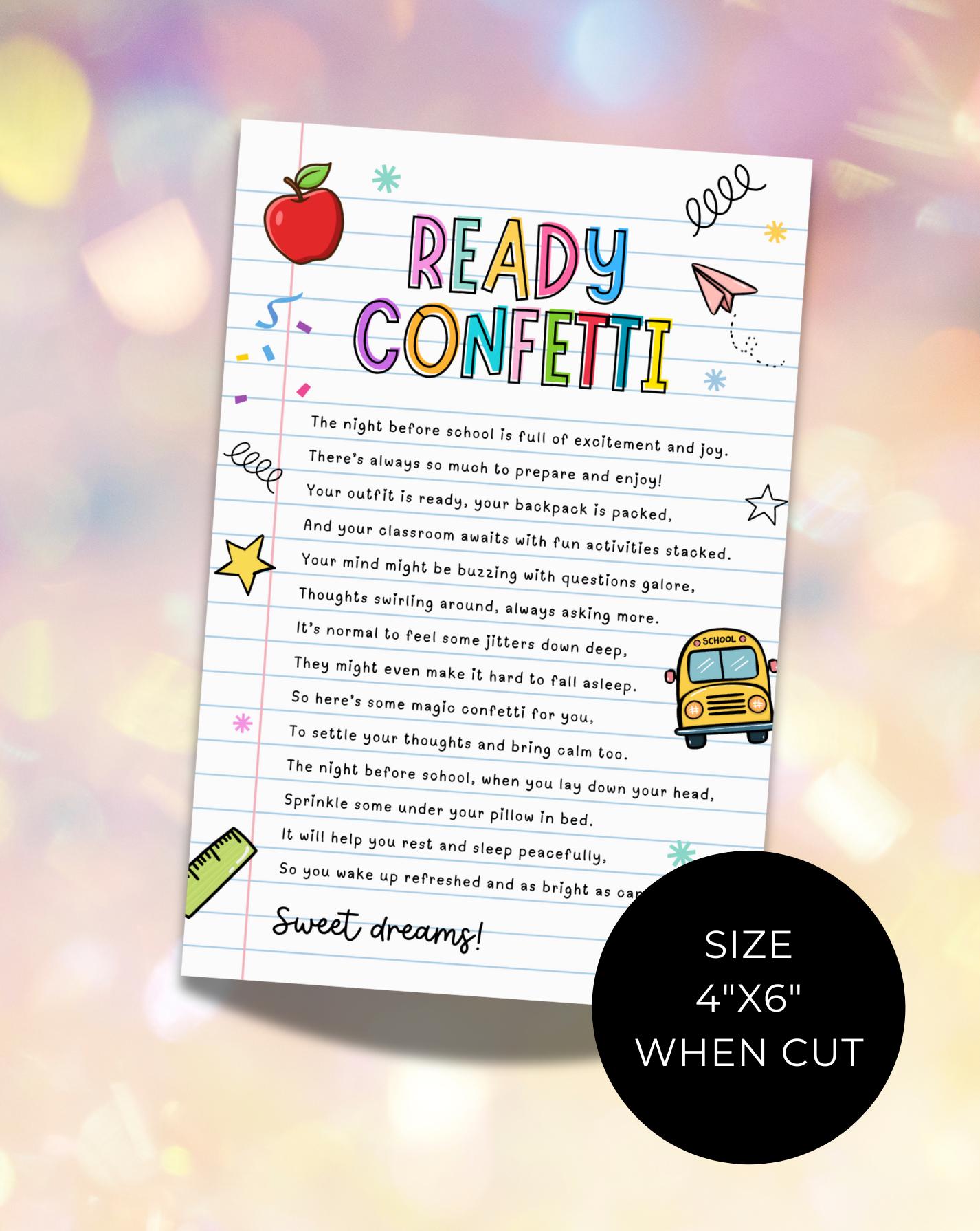 Ready Confetti Printable Tag: First Day of School Jitter Calming Gift ...