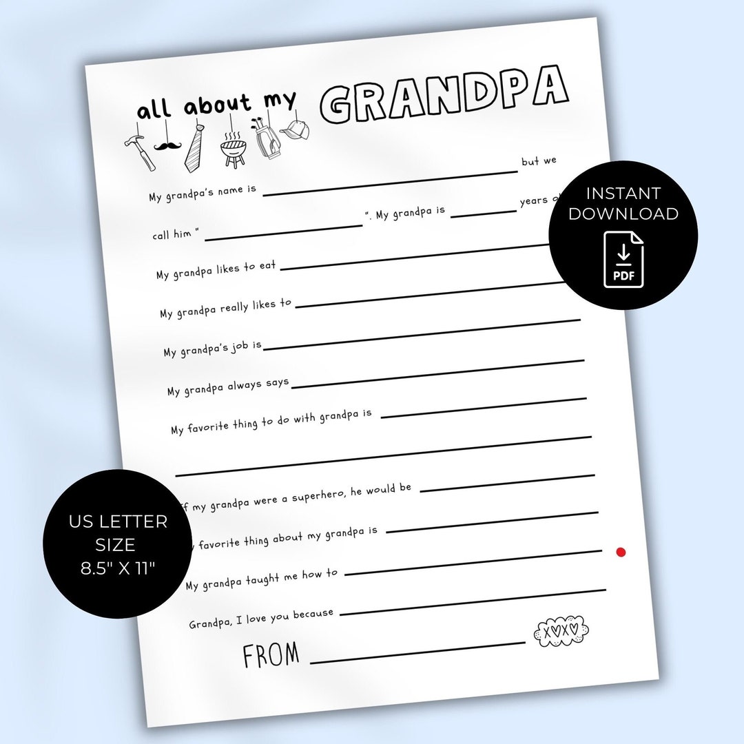 Fathers Day All About Grandpa Fill In Blanks Printable Craft