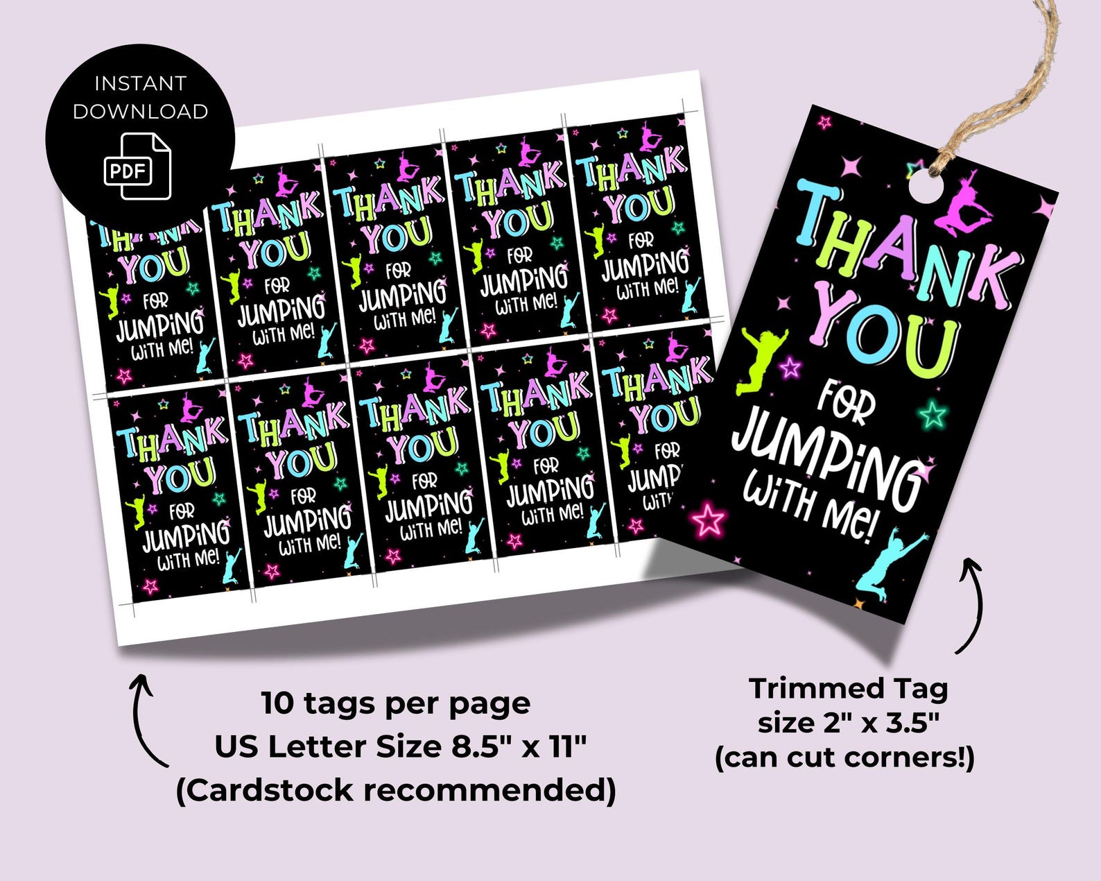 Trampoline Birthday Thank You Tags: Jump Party Favor Labels (DIY ...