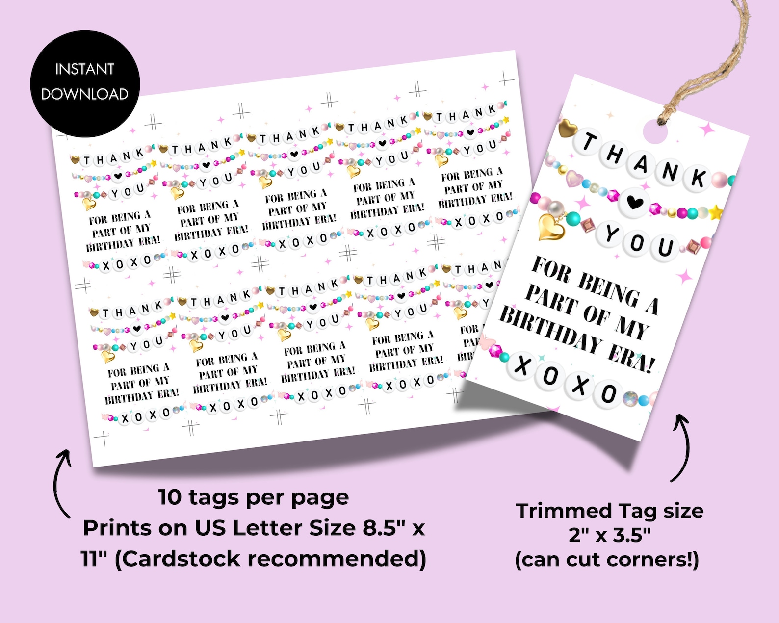 Birthday Era Friendship Bracelet Thank You Tags: Girl Party Favors ...