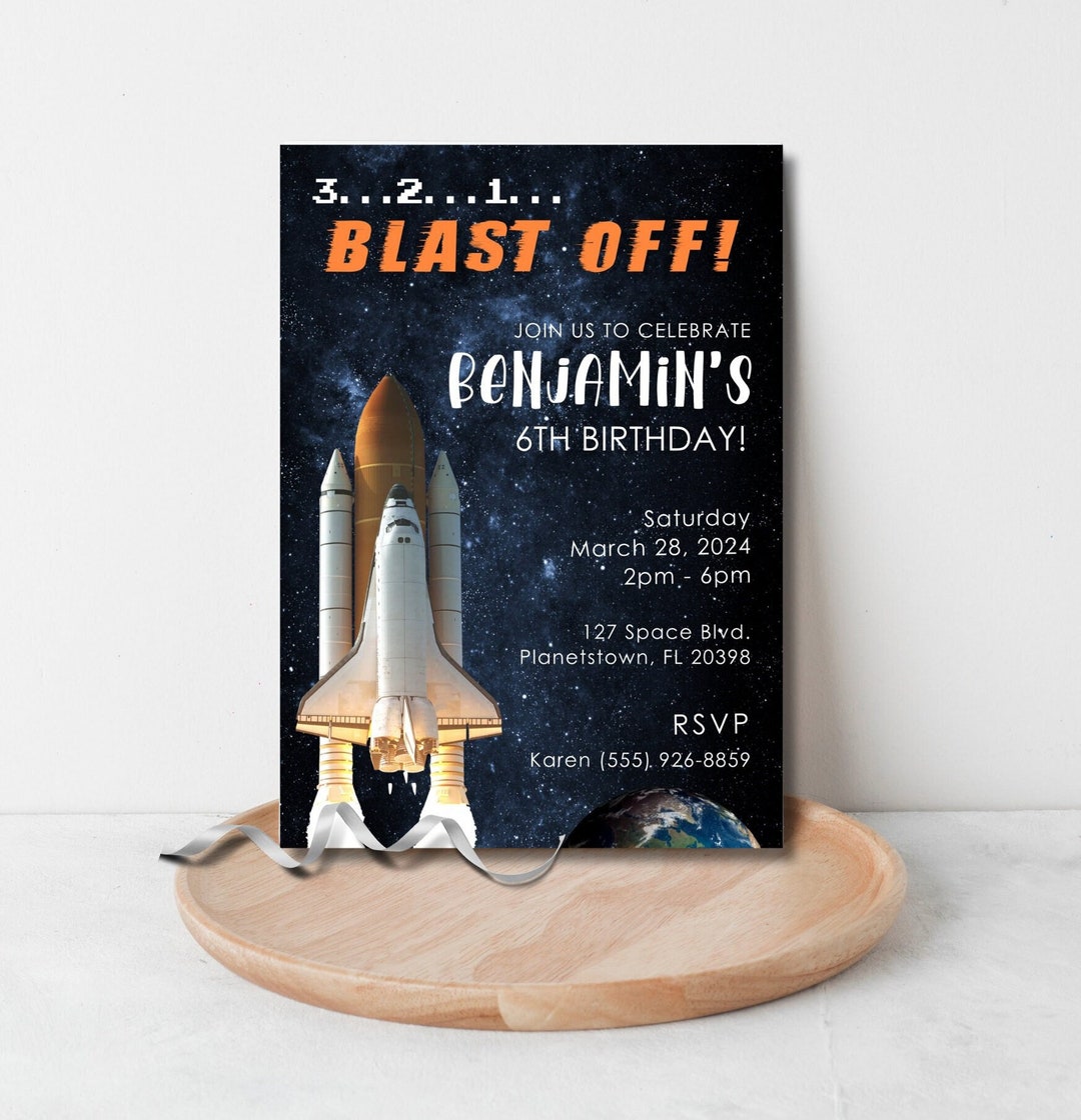 Rocket Birthday Party Invitation: Space Shuttle, Editable Template ...