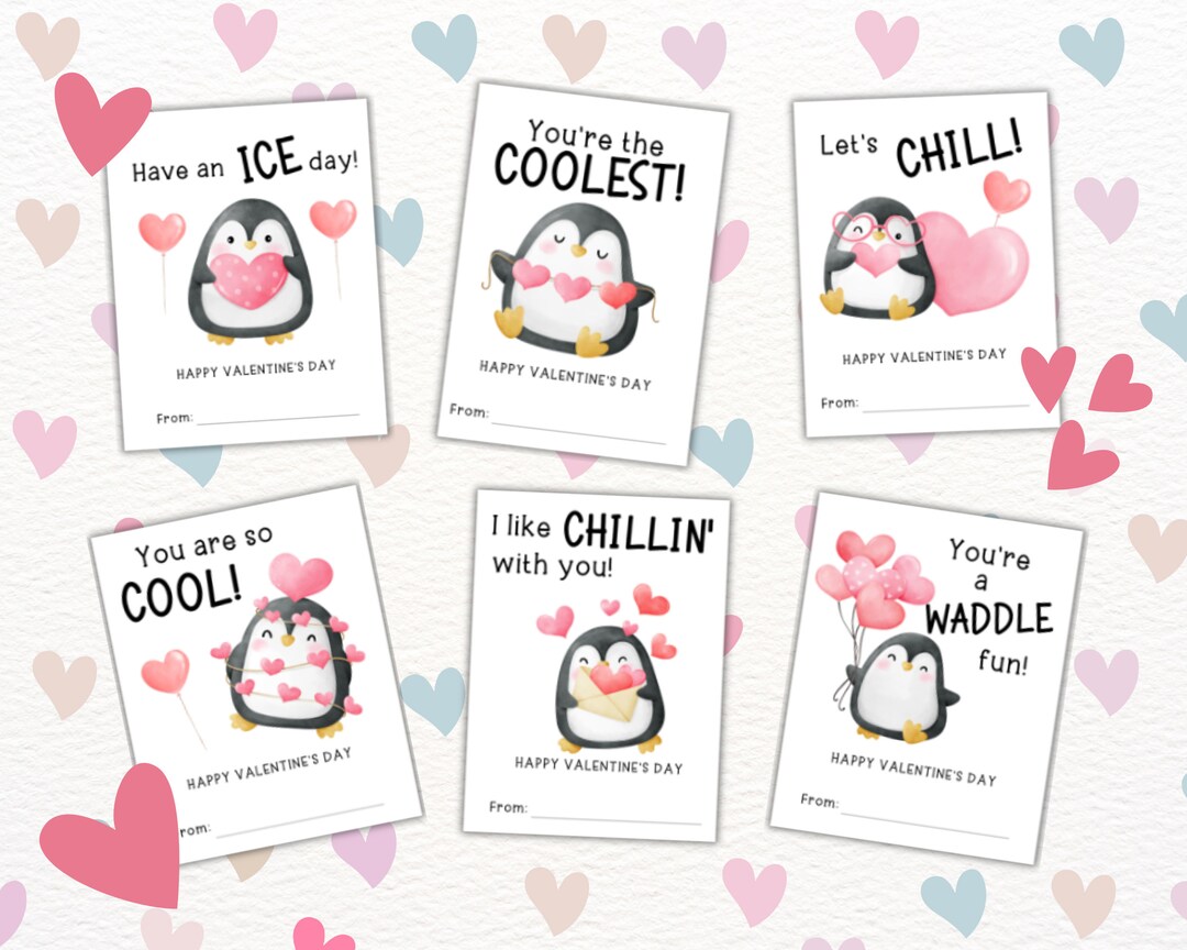 Valentine's Day Cards for Kids, Penguin Valentine's Day Gift Tags ...