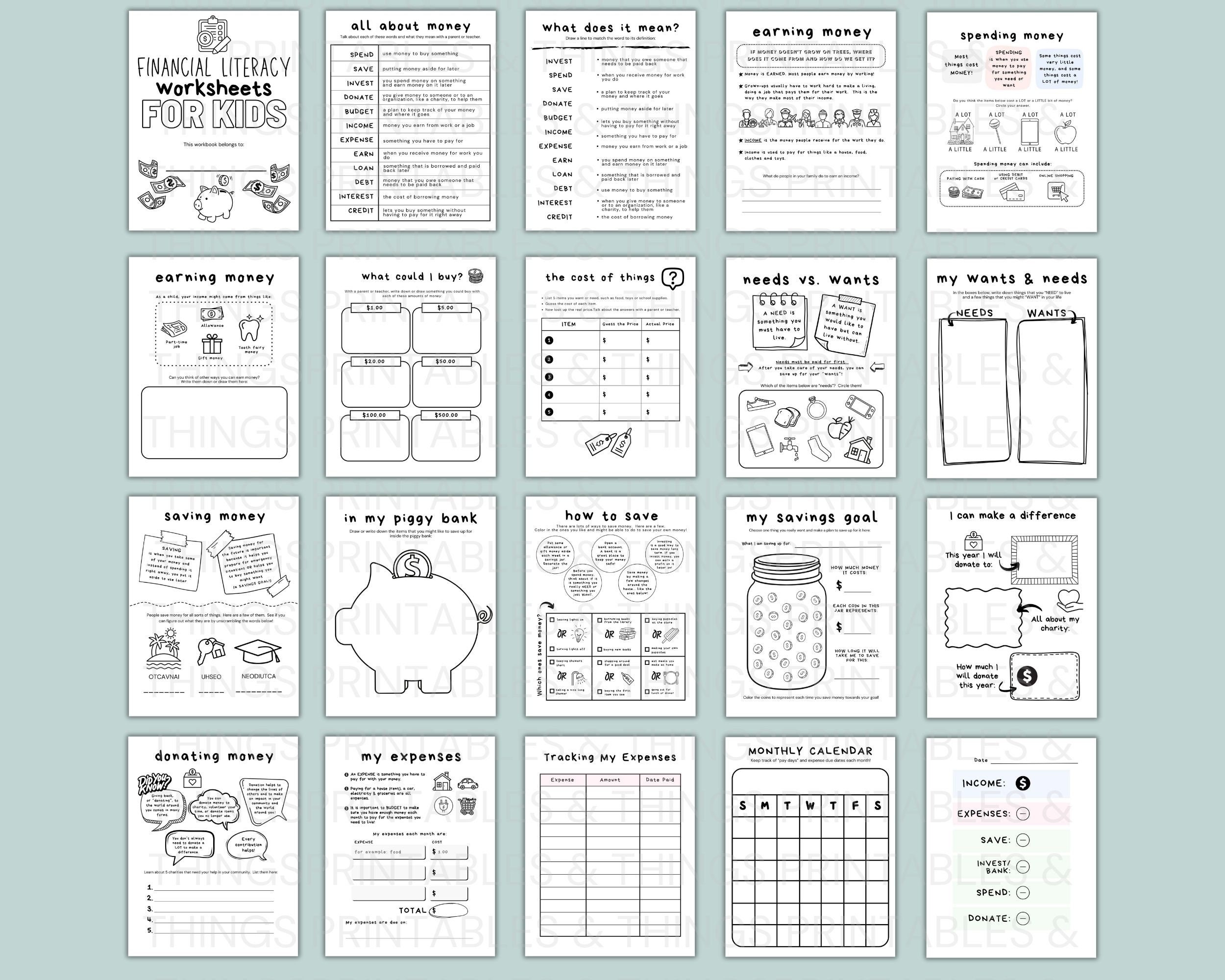 Financial Literacy Workbook: Money Activities for Kids (PDF) - Etsy