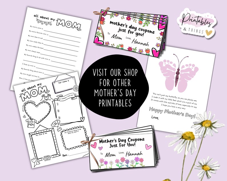 Mother's Day Fill-in-blanks Printable: All About Mom Keepsake (PDF) - Etsy