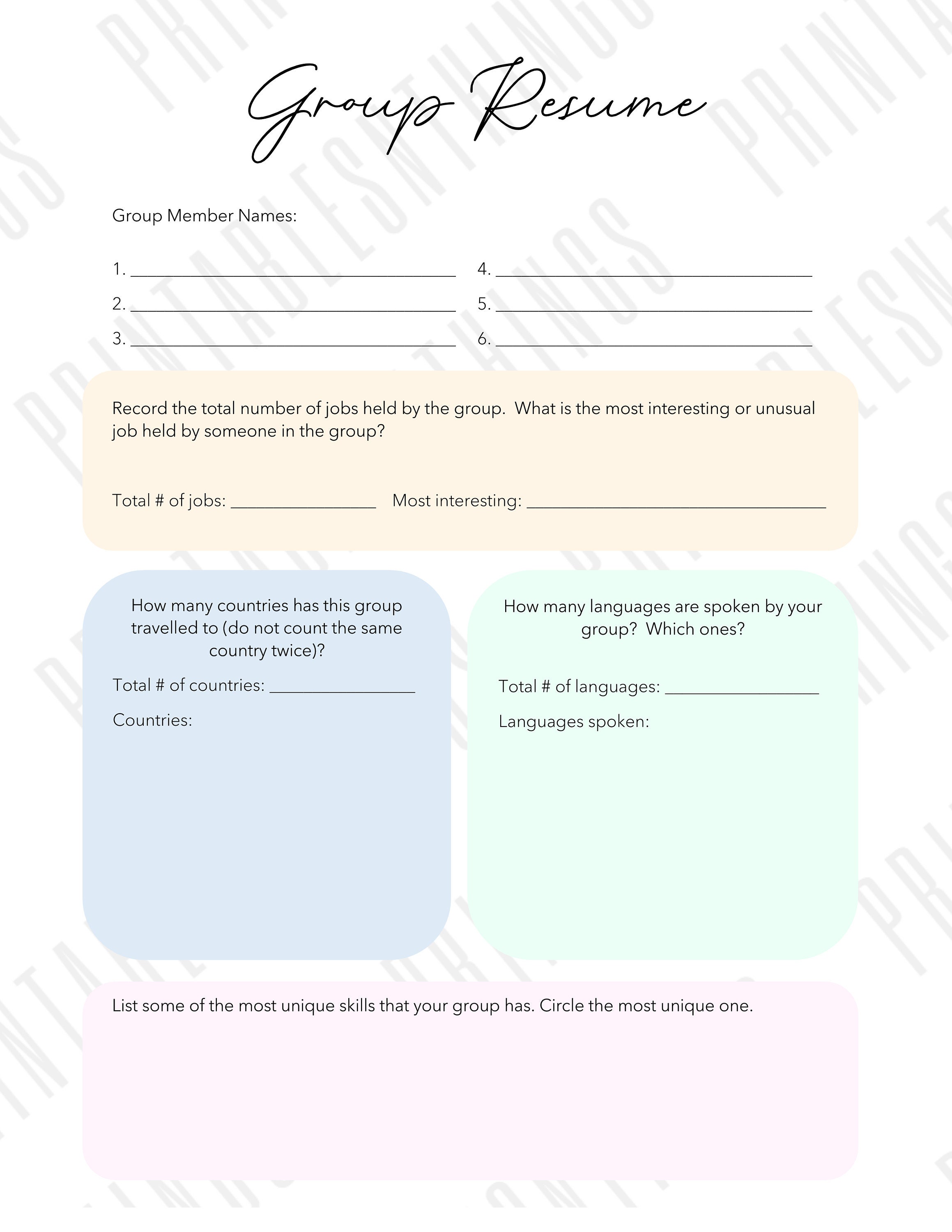 Group Resume Icebreaker, Team Building Activity Game, Group Icebreaker ...