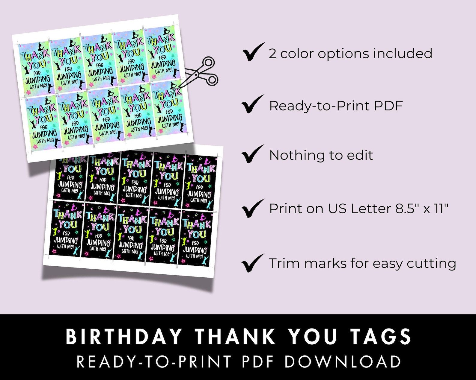 Trampoline Birthday Thank You Tags: Jump Party Favor Labels (DIY ...