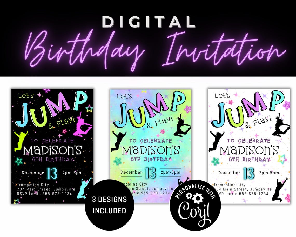 Trampoline Birthday Invitation: Jump Party, Editable Template - Etsy