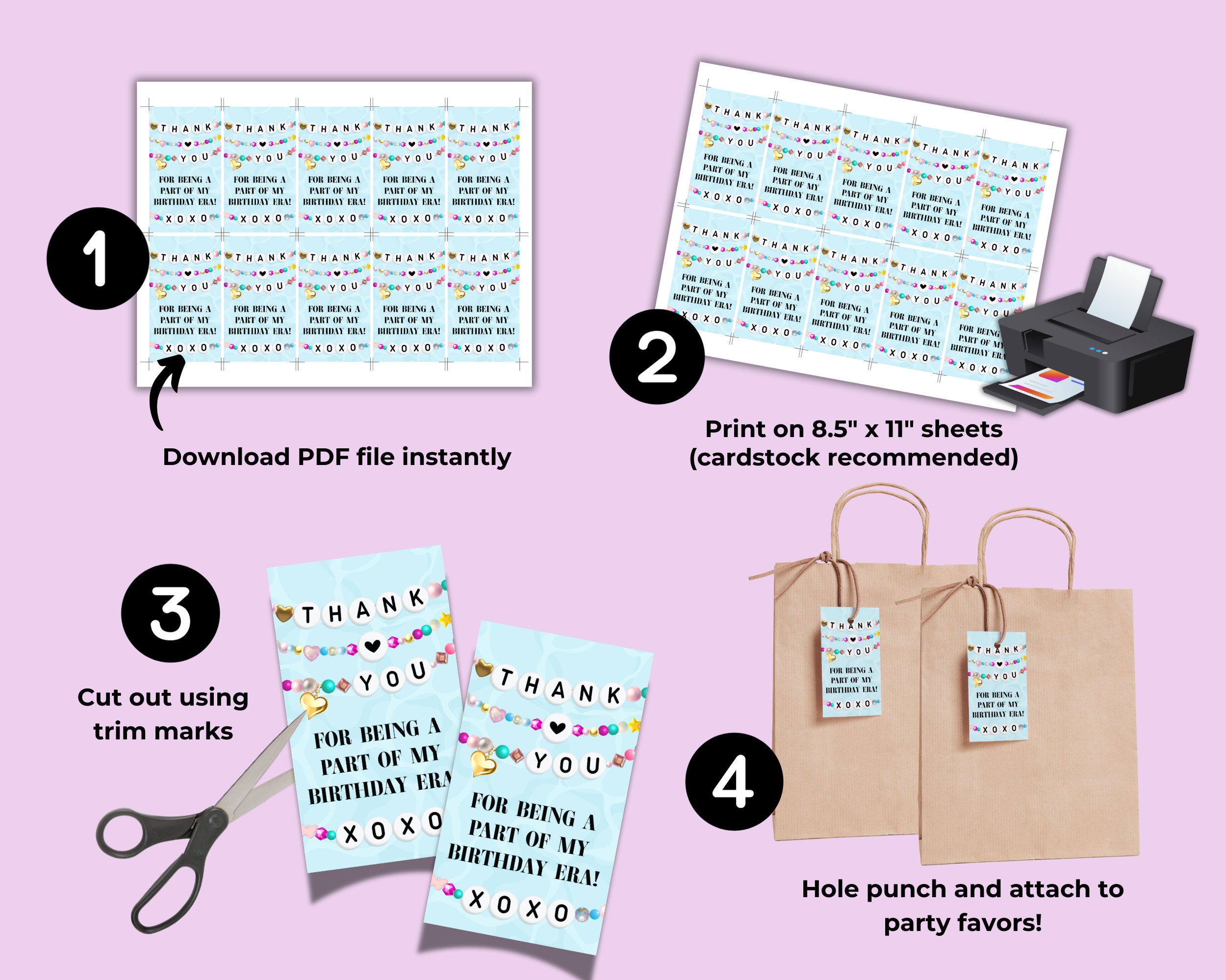 Birthday Era Friendship Bracelet Thank You Tags (digital Download) - Etsy