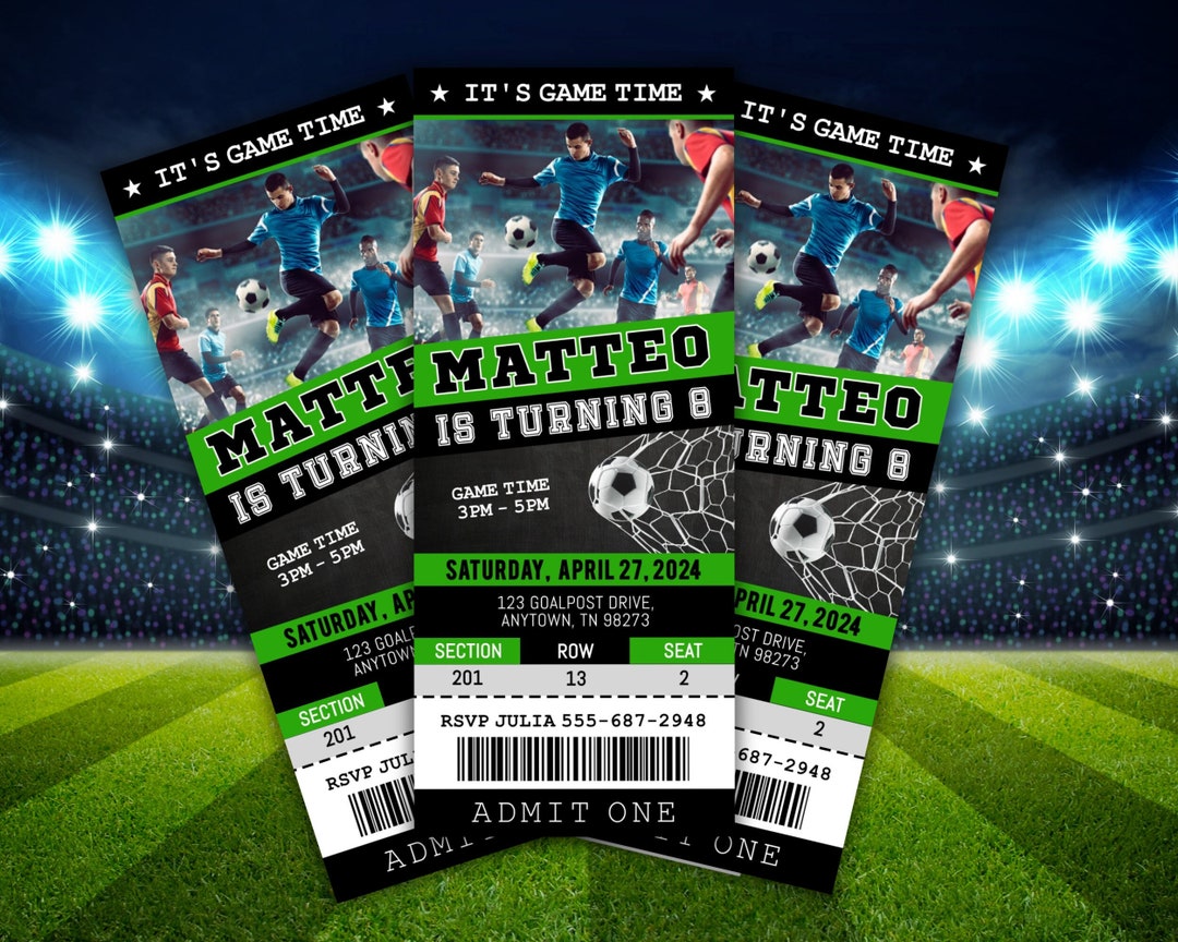 Soccer Ticket Birthday Invitation: Editable Sports Party Invite ...