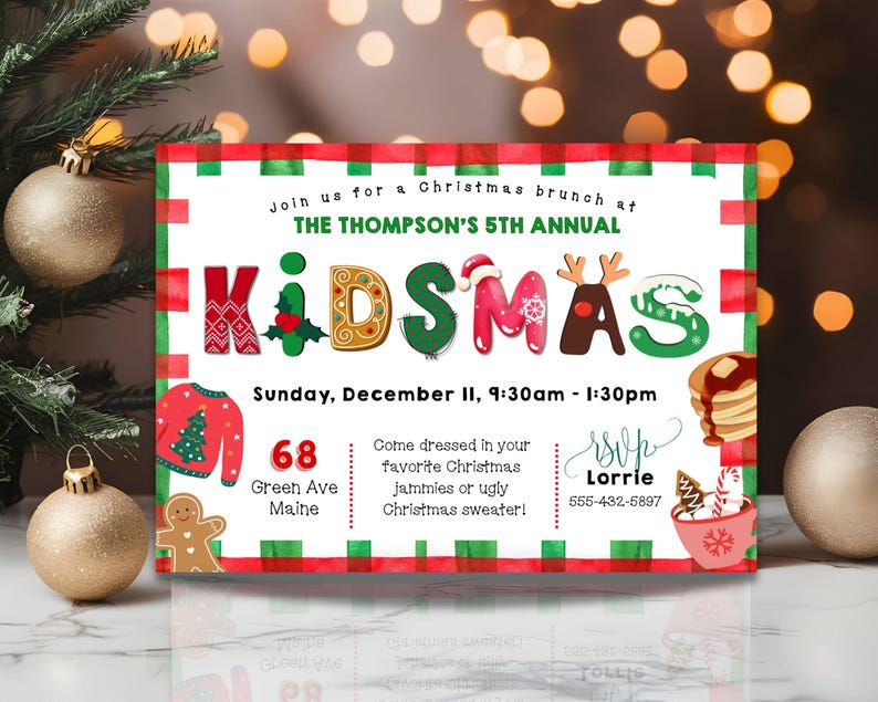 Kids Christmas Party Invitation: Editable Holiday Event Invite (digital ...