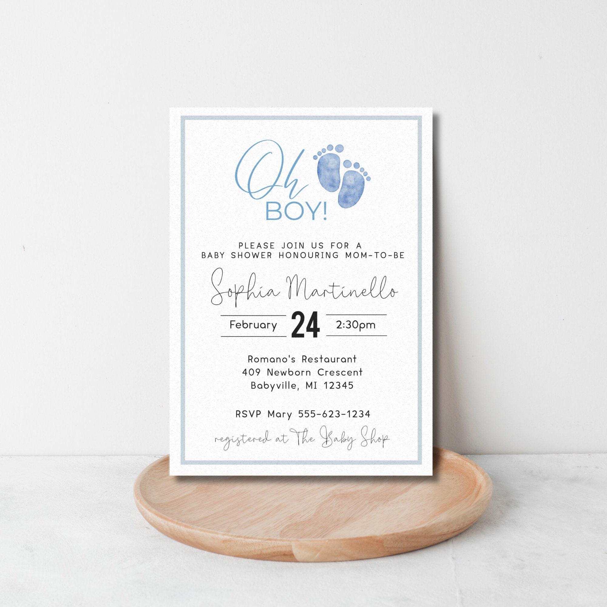 Oh Boy Baby Shower Invitation Template, Blue Baby Shower Invitation ...