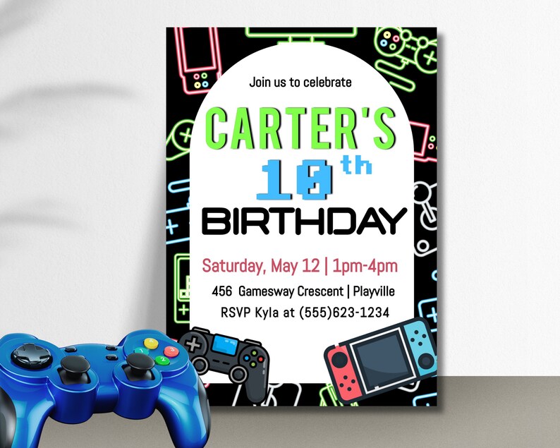 Editable Video Game Birthday Invitation, Video Game Invitation, Gamer ...