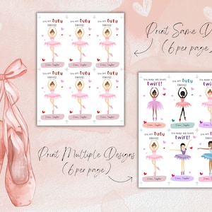Printable Ballet Valentine Cards, Ballerina Valentine's Day Tags, Tutu ...