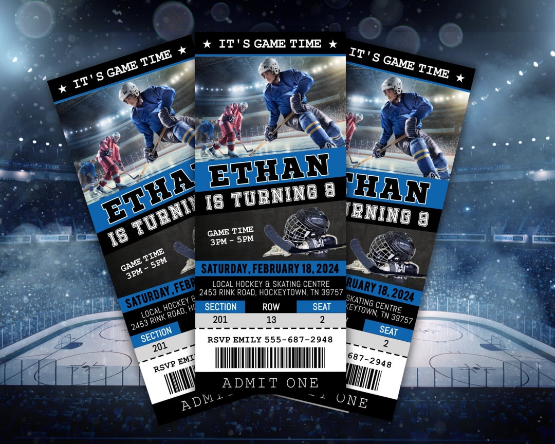 Hockey Ticket Birthday Invitation: Editable Ice Hockey Party Invite ...