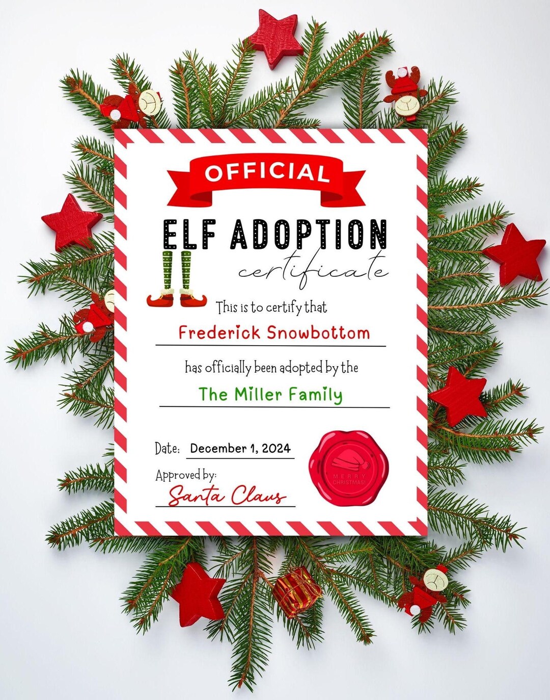 Editable Elf Adoption Certificate: Personalized Christmas Keepsake ...