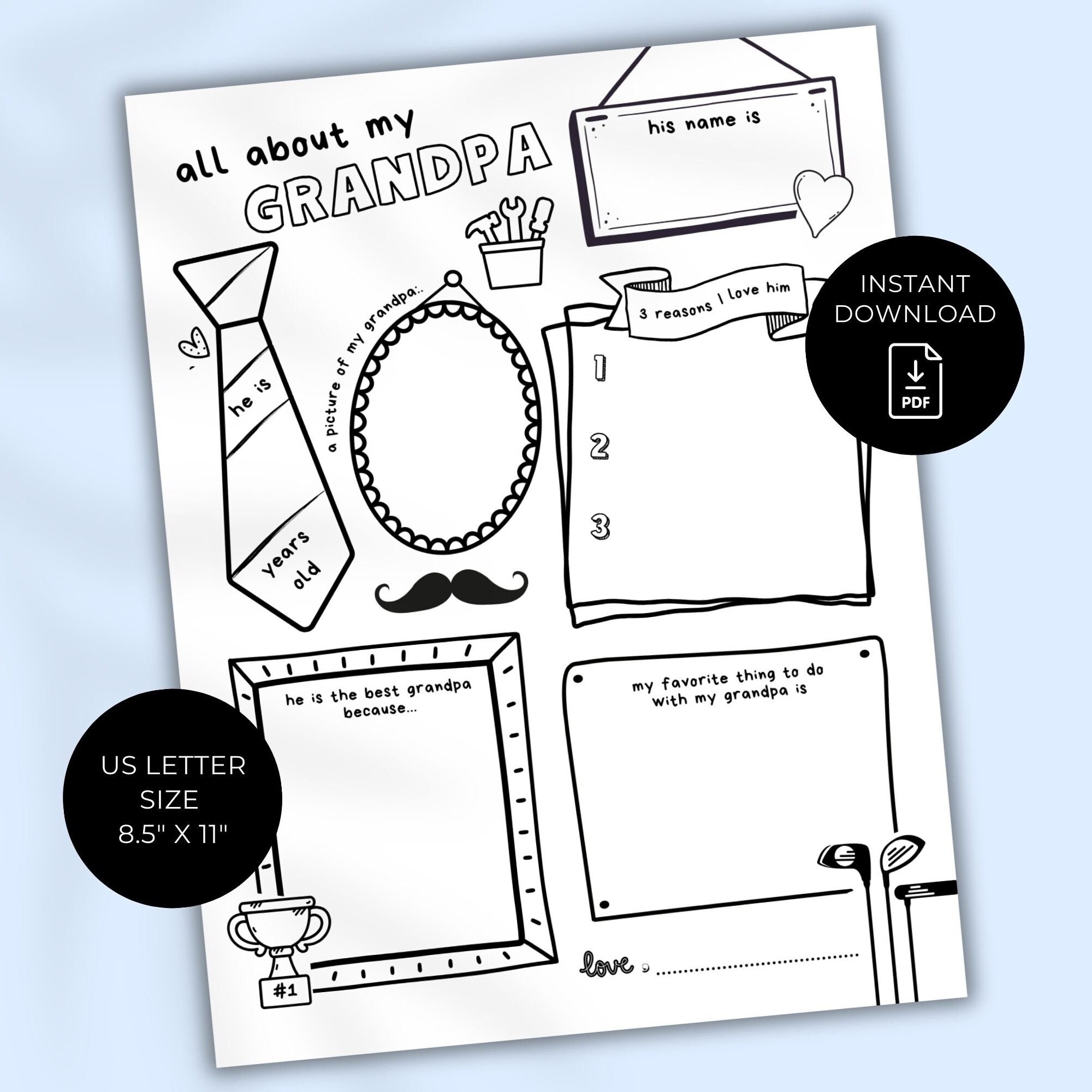 Father's Day All About Grandpa Fill in Blanks Printable, Grandfather ...