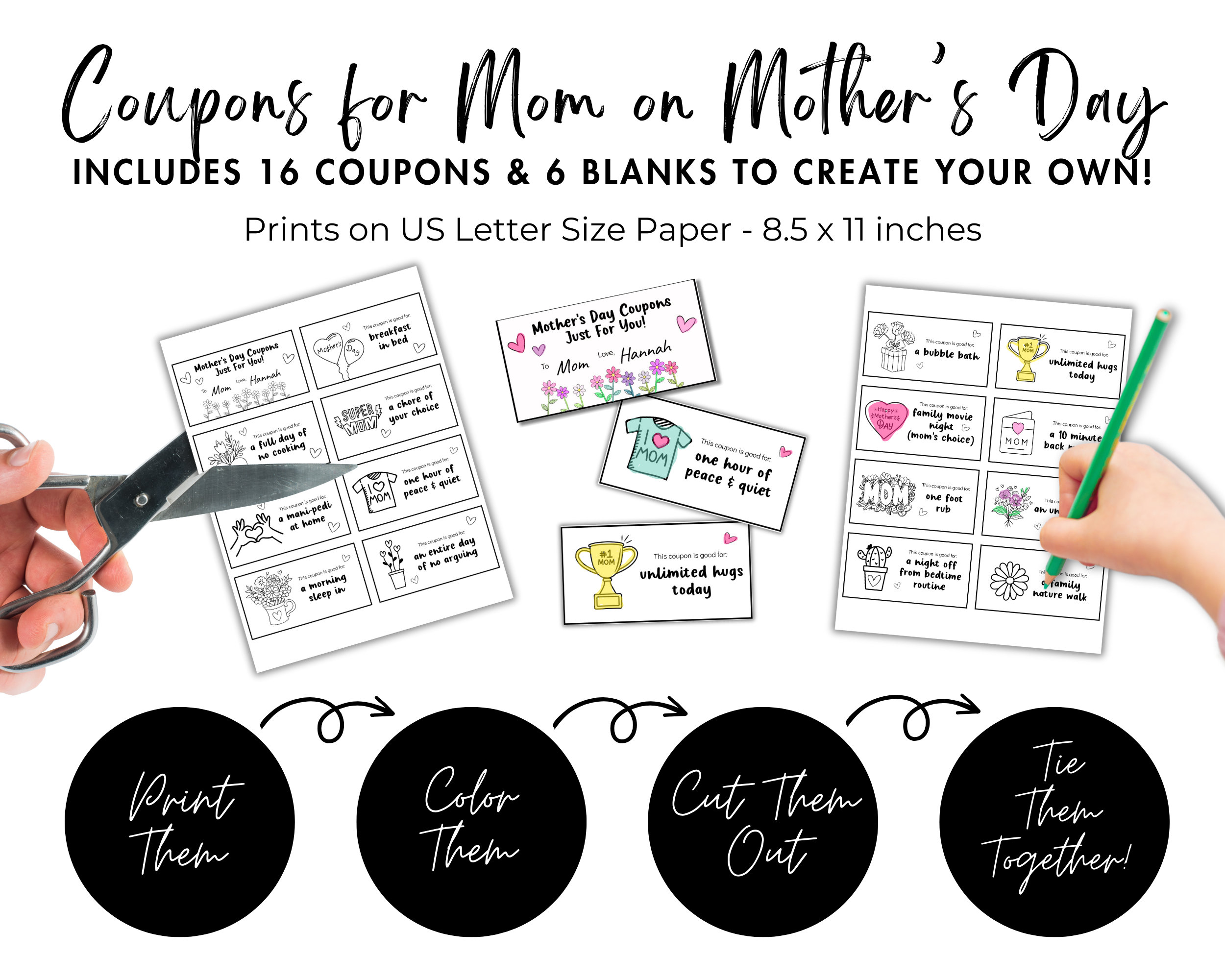 Mother's Day Coupon Book: Personalized Coloring Coupons (printable ...
