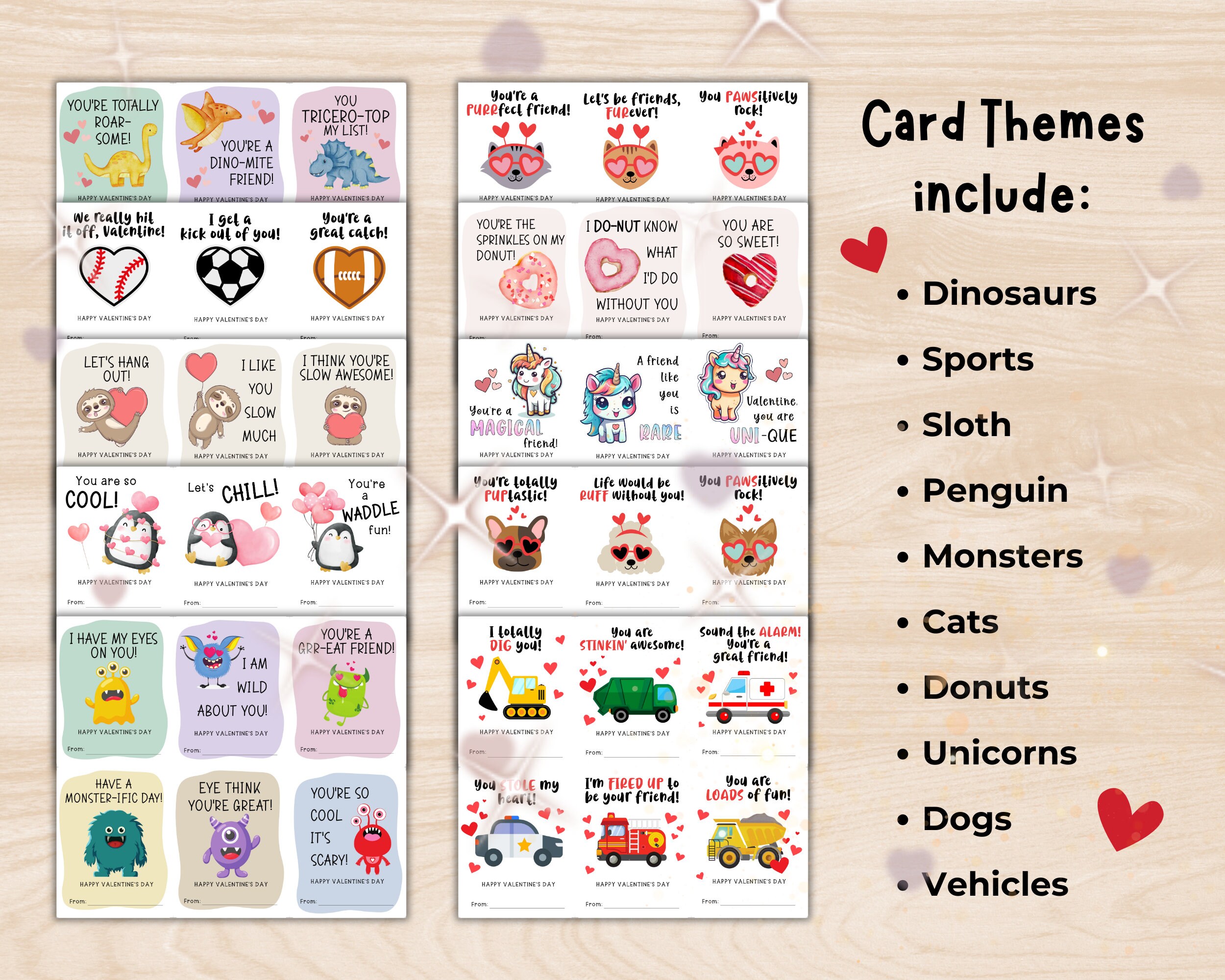 BUNDLE Printable Valentine's Day Cards, Set of 60 Valentine's Day Gift ...