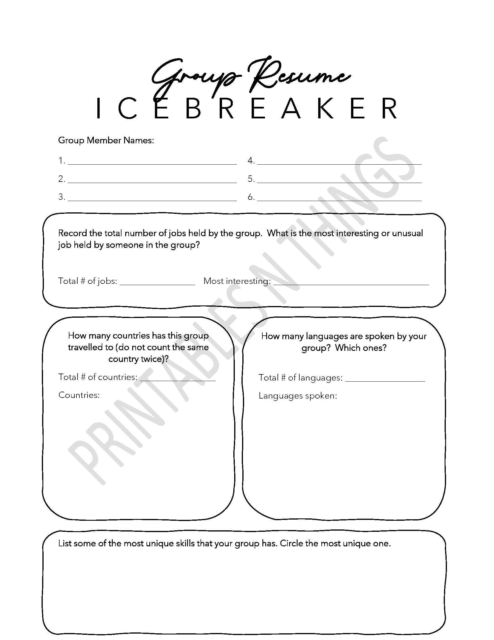 Group Resume Icebreaker Team Building Activity for Employees, Students ...