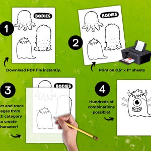 Draw Your Own Monster Activity for Kids, Cartoon Character Tracing ...