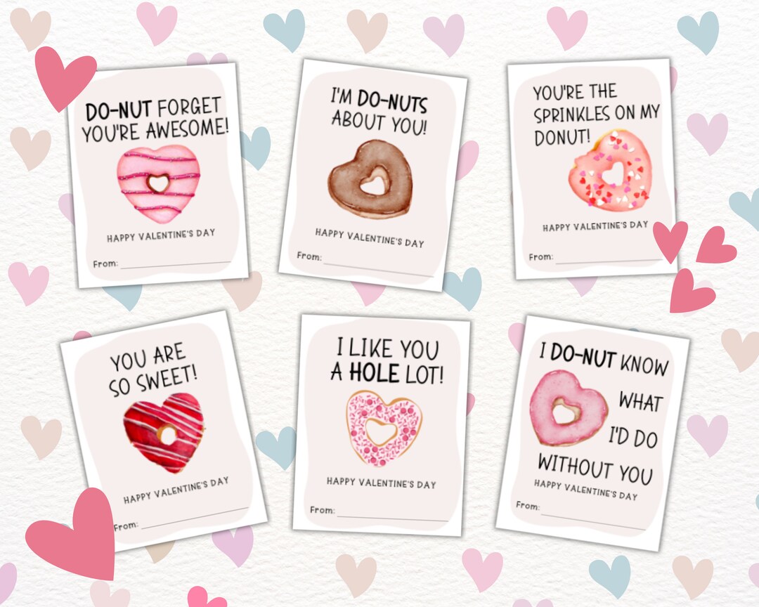 Donut Valentine's Day Cards for Kids, Printable Vday Gift Tags for ...