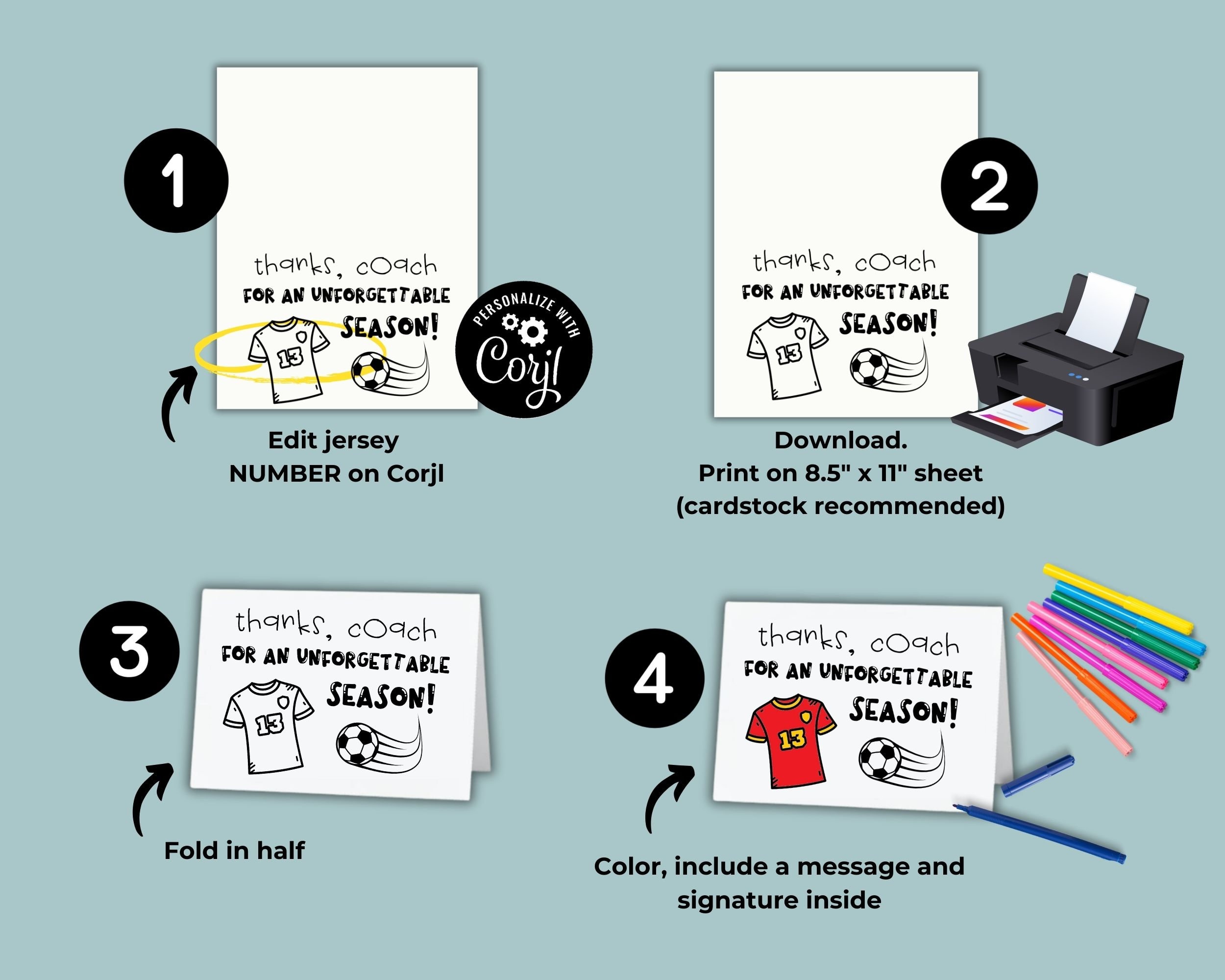 Editable Soccer Coach Thank You Card,end of Season Thank You,soccer ...