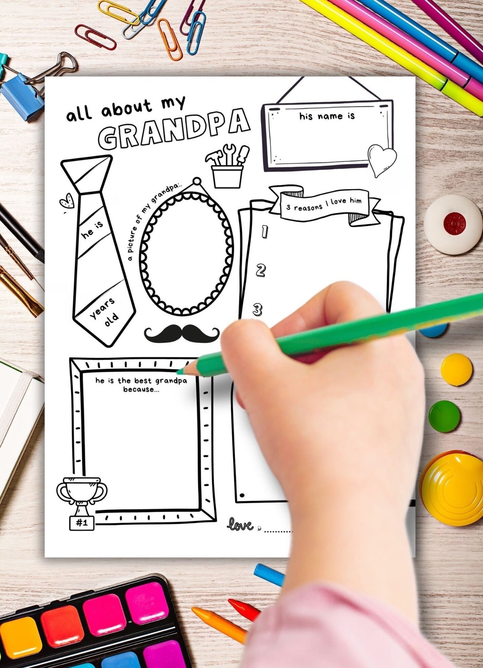 Father's Day All About Grandpa Fill in Blanks Printable, Grandfather ...