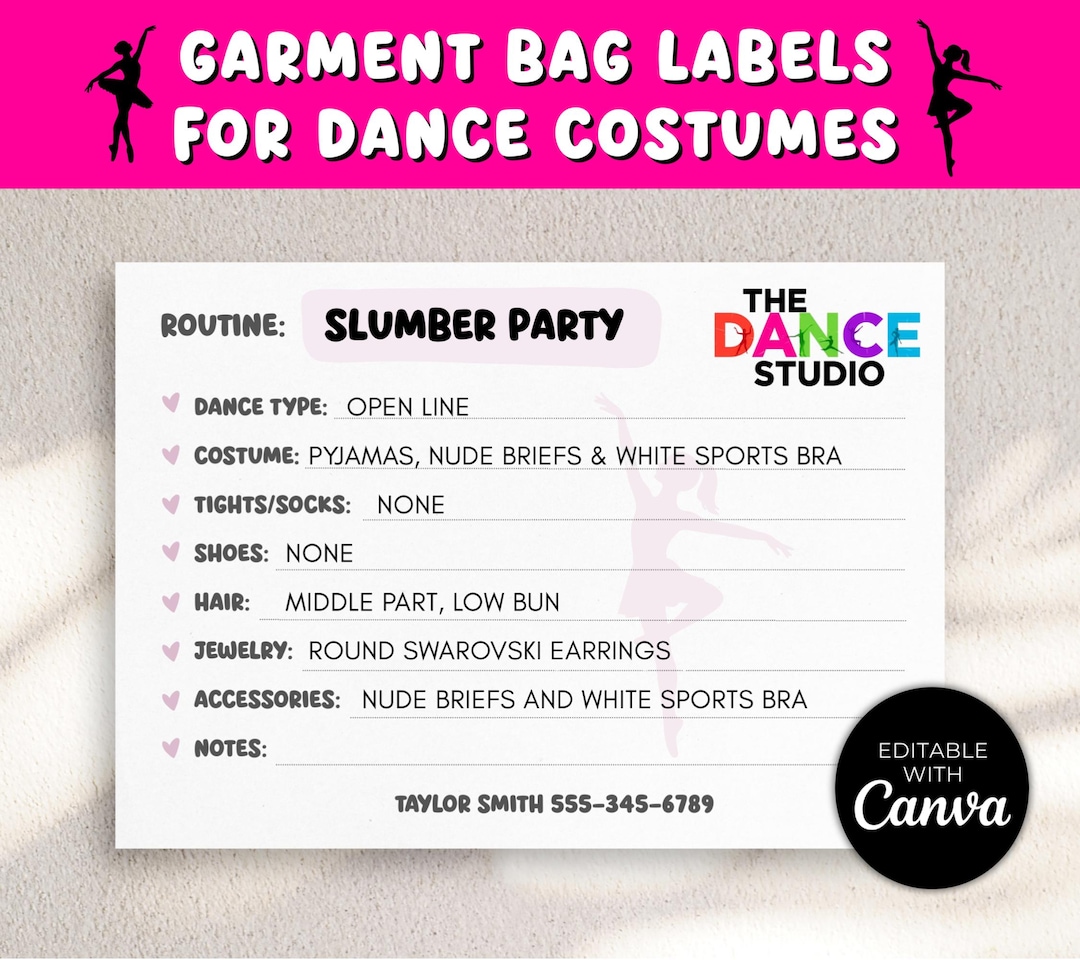 Dance Garment Bag Labels | Editable Costume Organization Tags - Etsy
