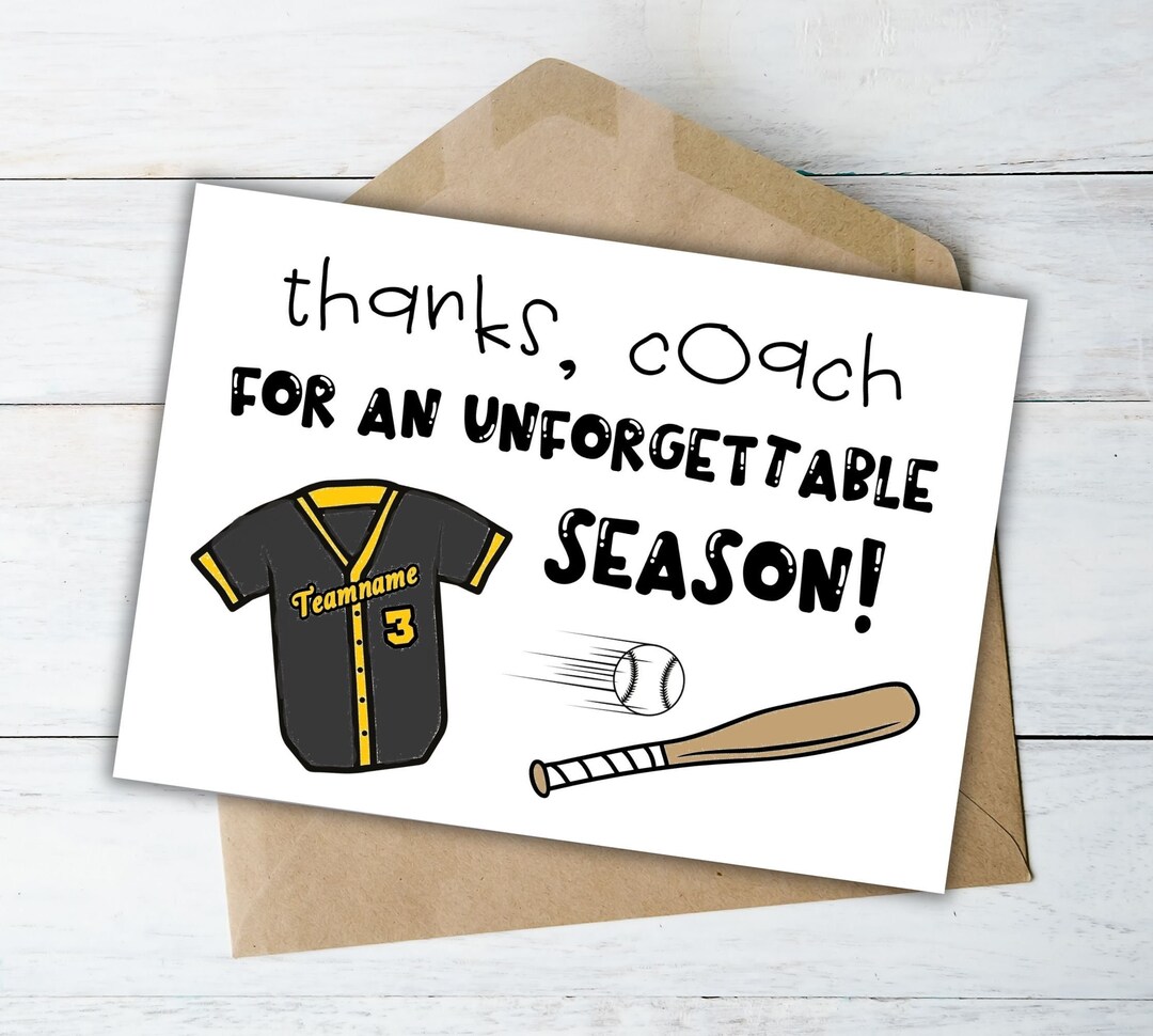 Color Your Own Editable Baseball Coach Thank You Card,end of Season ...