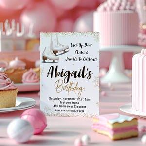 Ice Skating Birthday Party Invitation: Gold Sparkle Skate, Editable ...
