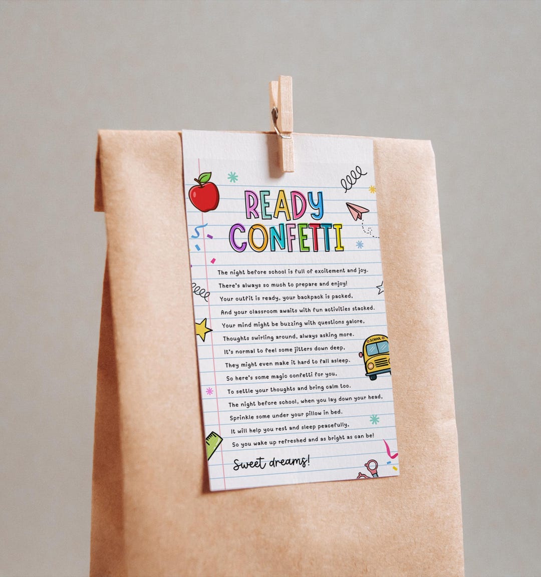 Ready Confetti Printable Tag: First Day of School Jitter Calming Gift ...