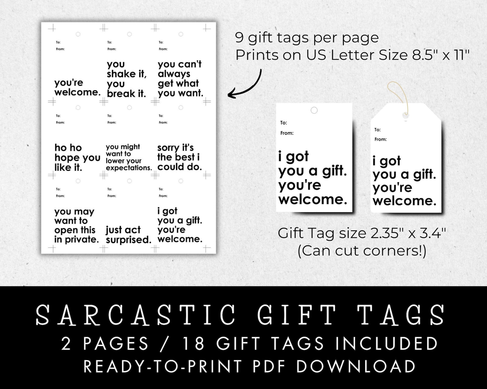 Sarcastic Gift Tags: Funny Printable Gift Labels (set of 18) (digital ...