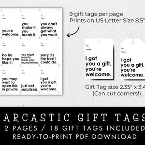 Sarcastic Gift Tags: Funny Printable Gift Labels (set of 18) (digital ...