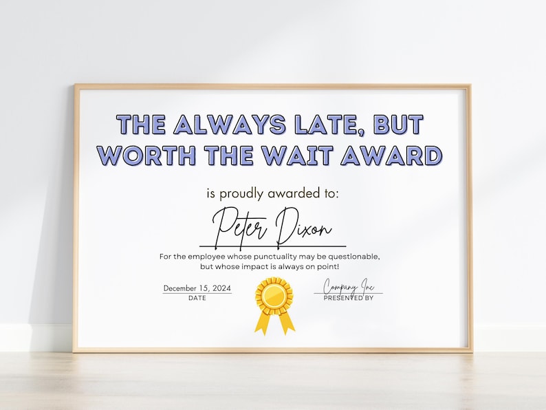 Funny Employee Recognition Award Certificates: Editable Staff ...