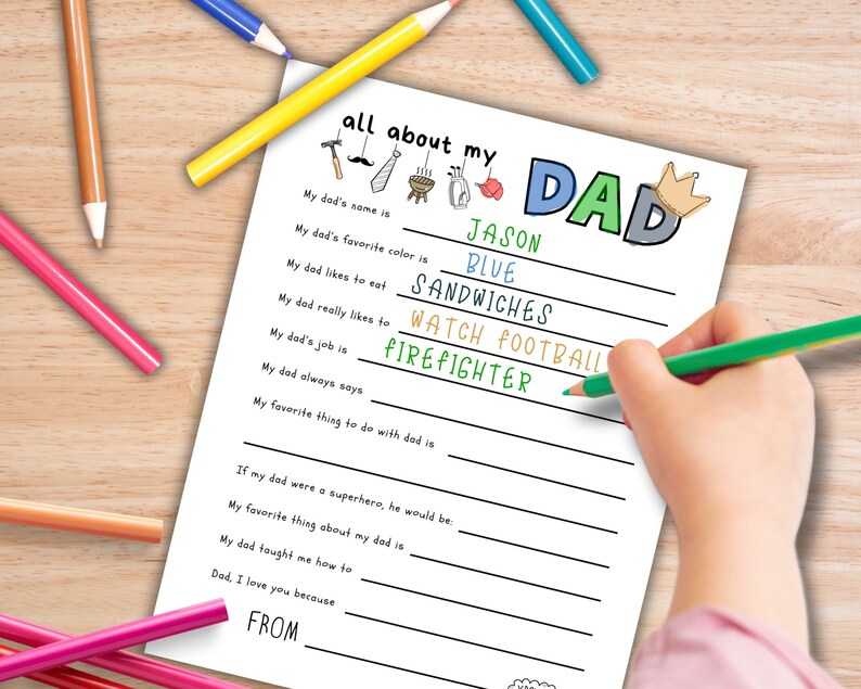 Father's Day All About Dad Fill in Blanks Printable Craft, Gift for Dad ...