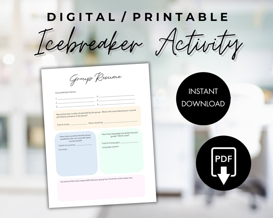 Group Resume Icebreaker, Team Building Activity Game, Group Icebreaker ...