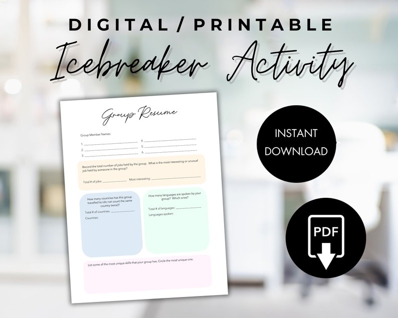 Group Resume Icebreaker, Team Building Activity Game, Group Icebreaker ...