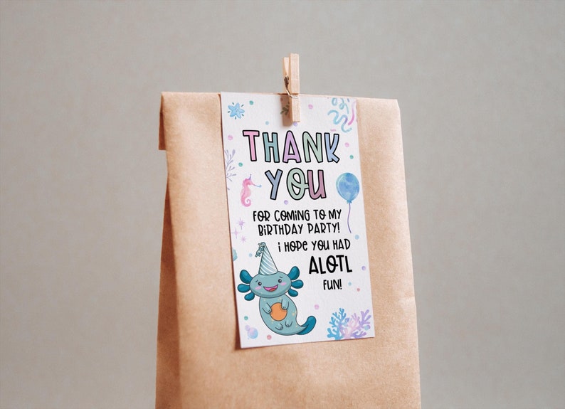 Axolotl Birthday Thank You Tags: Party Favor Labels (digital Download ...
