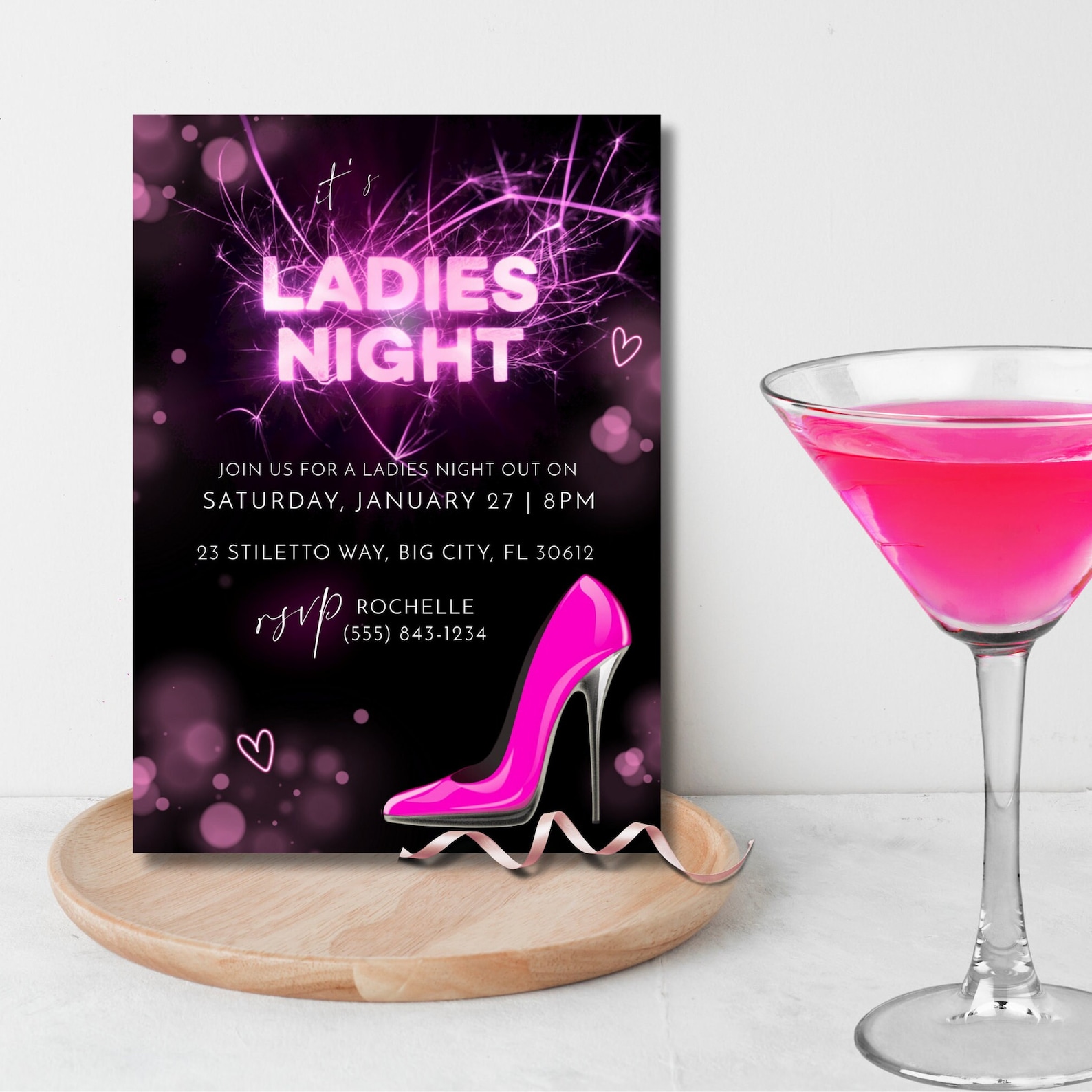 Ladies Night Out Invitation: Neon Pink, Editable Party Invite - Etsy