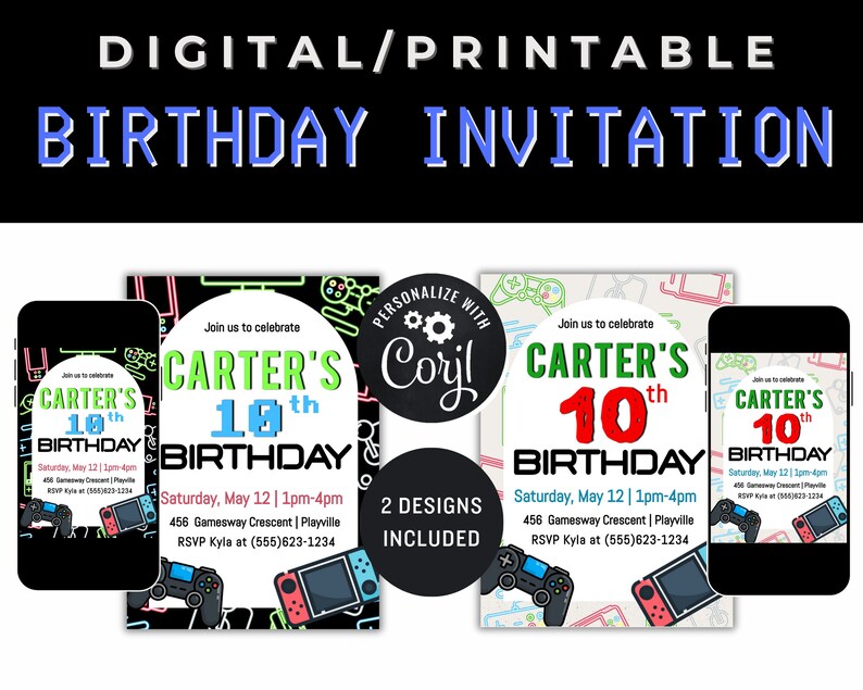 Editable Video Game Birthday Invitation, Video Game Invitation, Gamer ...
