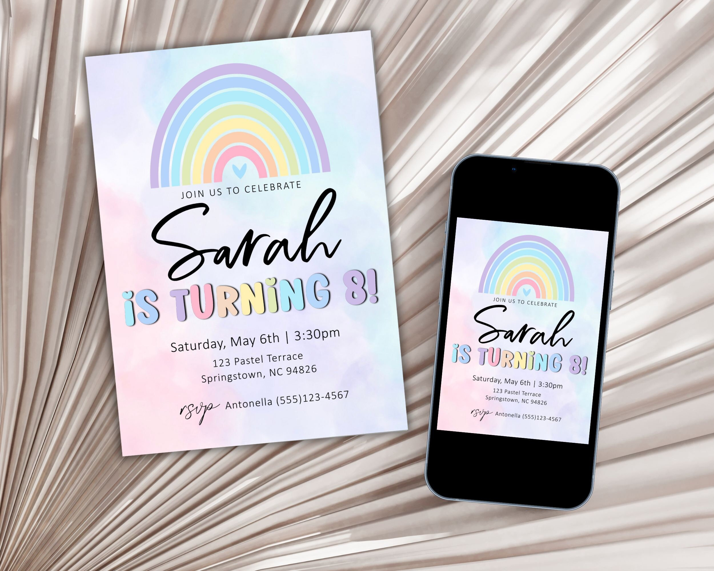 Editable Pastel Birthday Party Invitation, Girl Invitation, Pretty ...