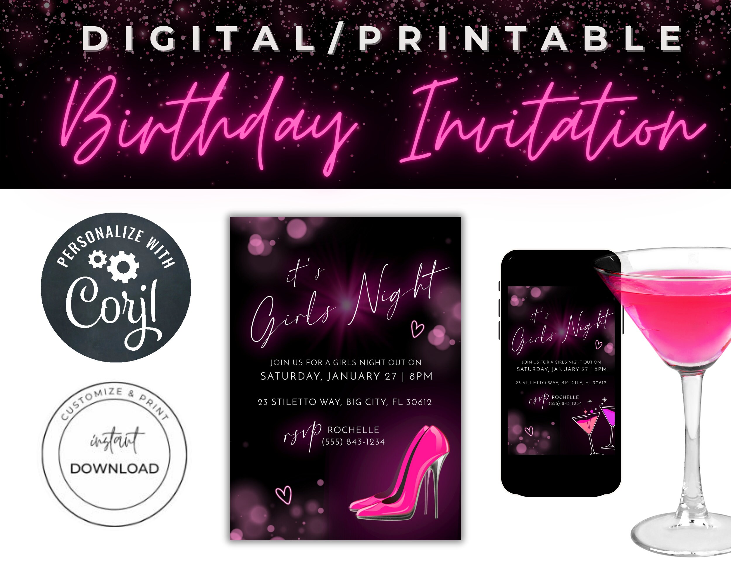 Girls Night Out Invitation Ladies Night Out Birthday Party Invitation ...