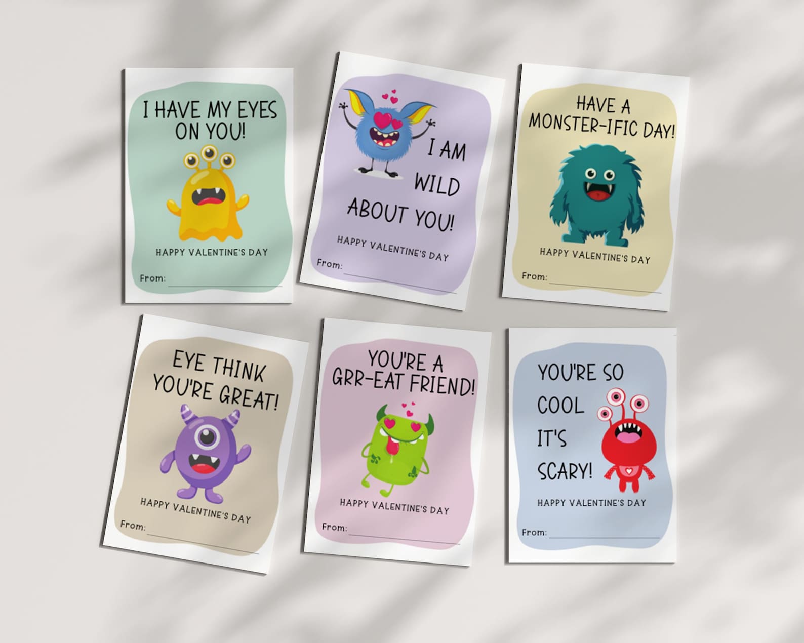 Monster Valentine's Day Cards for Kids, Printable Vday Cards (PDF) - Etsy