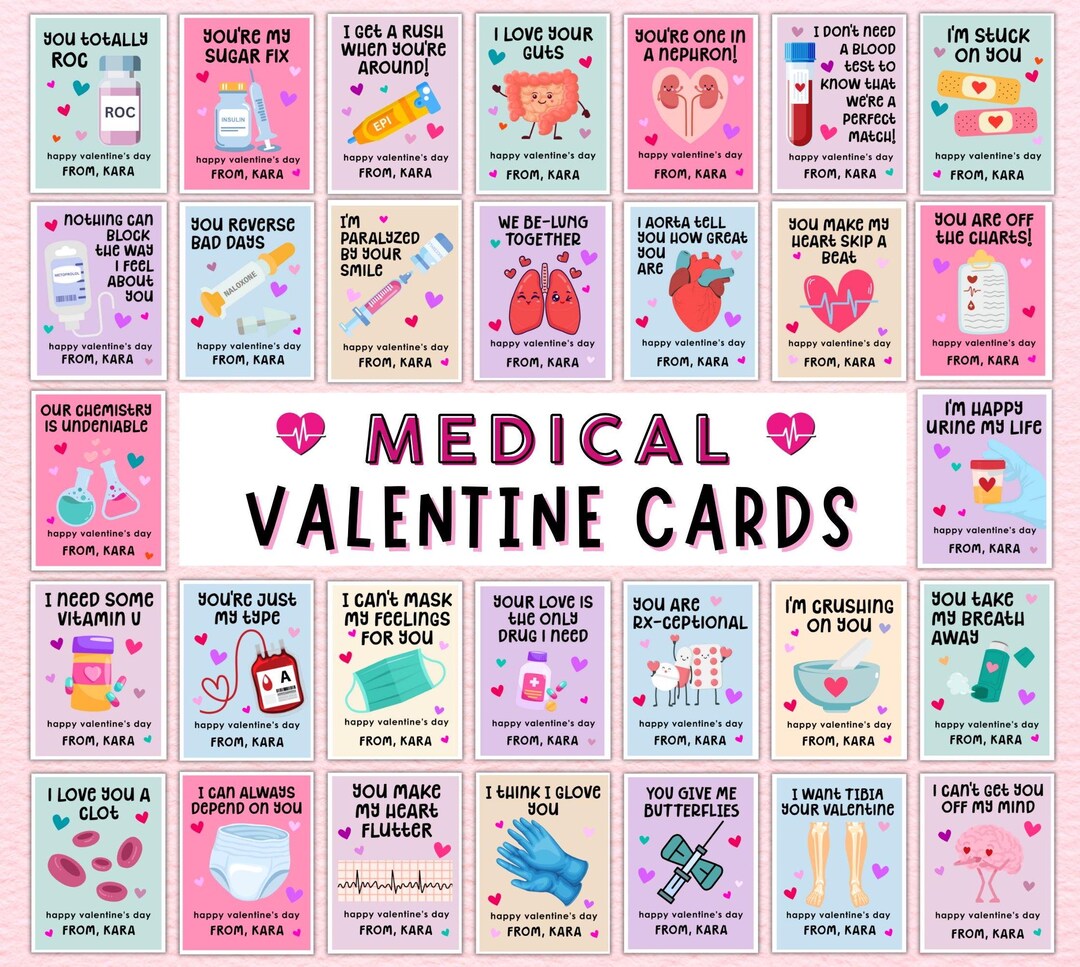 Medical Valentine's Day Cards, Funny Printable Vday Cards for Nursing ...
