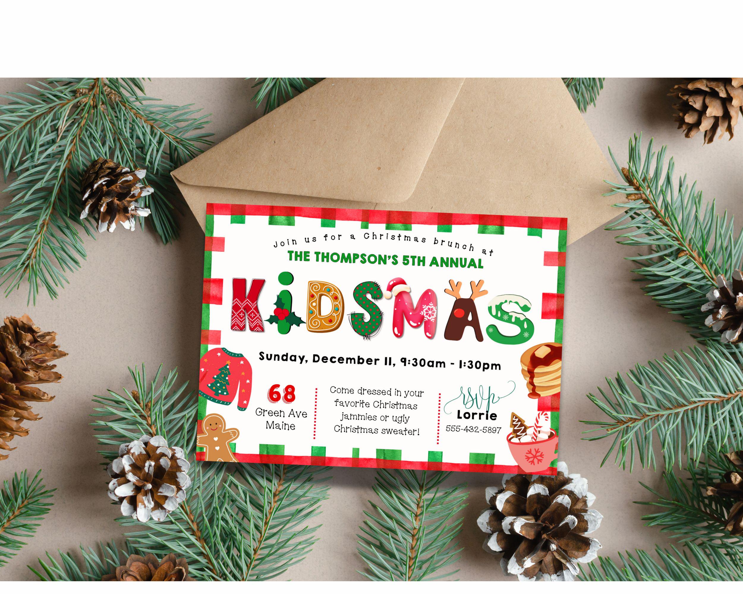Kids Christmas Party Invitation: Editable Holiday Event Invite (digital ...