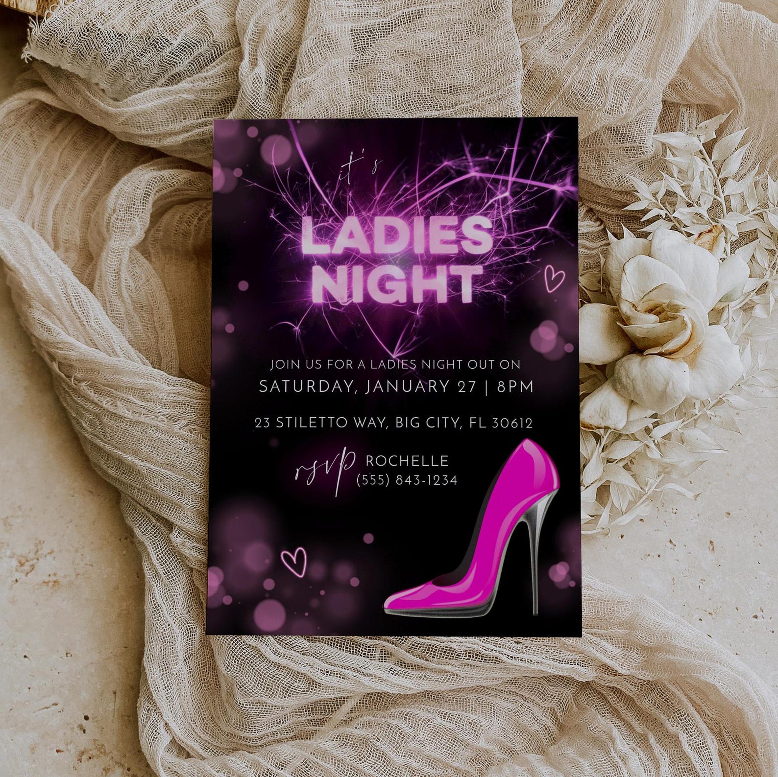 Ladies Night Out Invitation: Neon Pink, Editable Party Invite - Etsy
