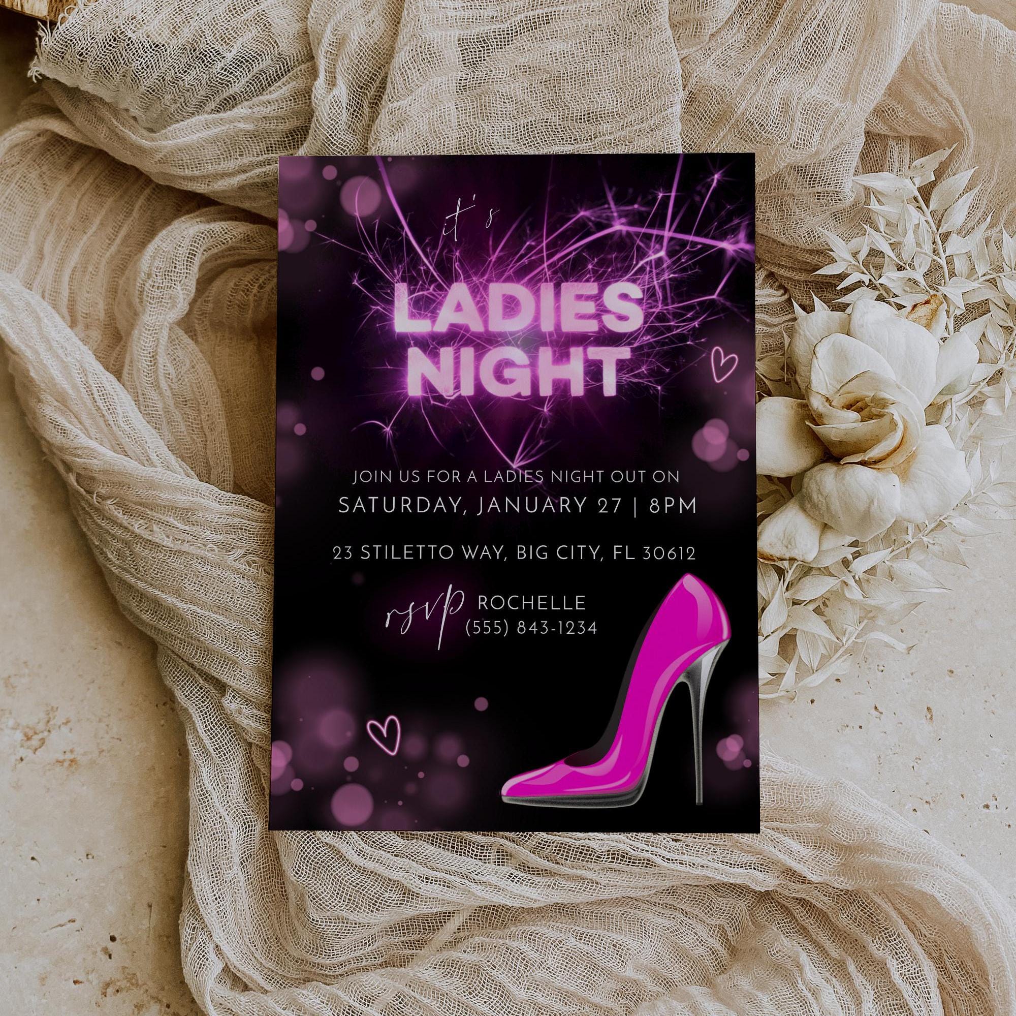 Ladies Night Out Invitation: Neon Pink, Editable Party Invite - Etsy