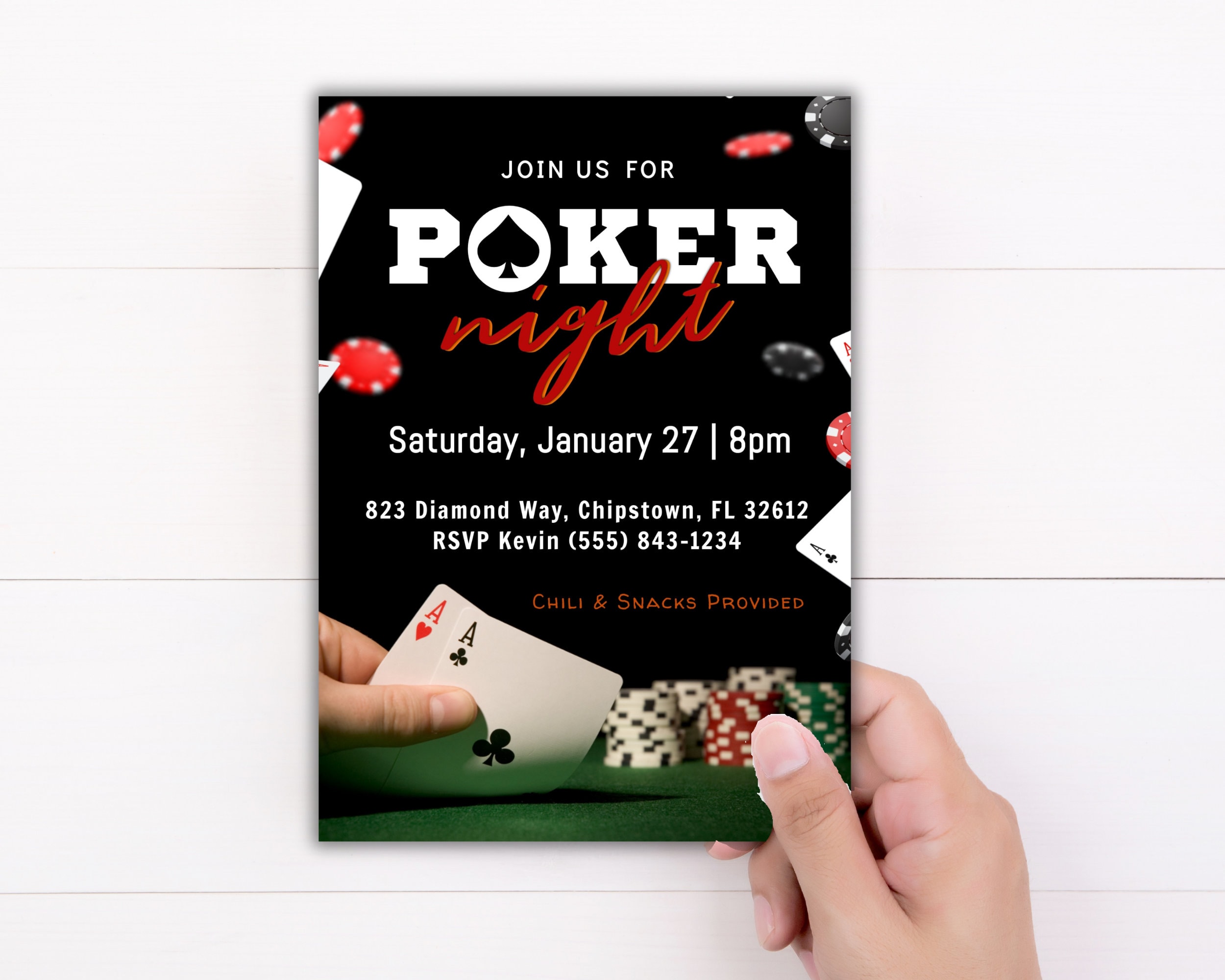 Poker Night Invitation Editable Poker Game Night Invitation Poker Party ...