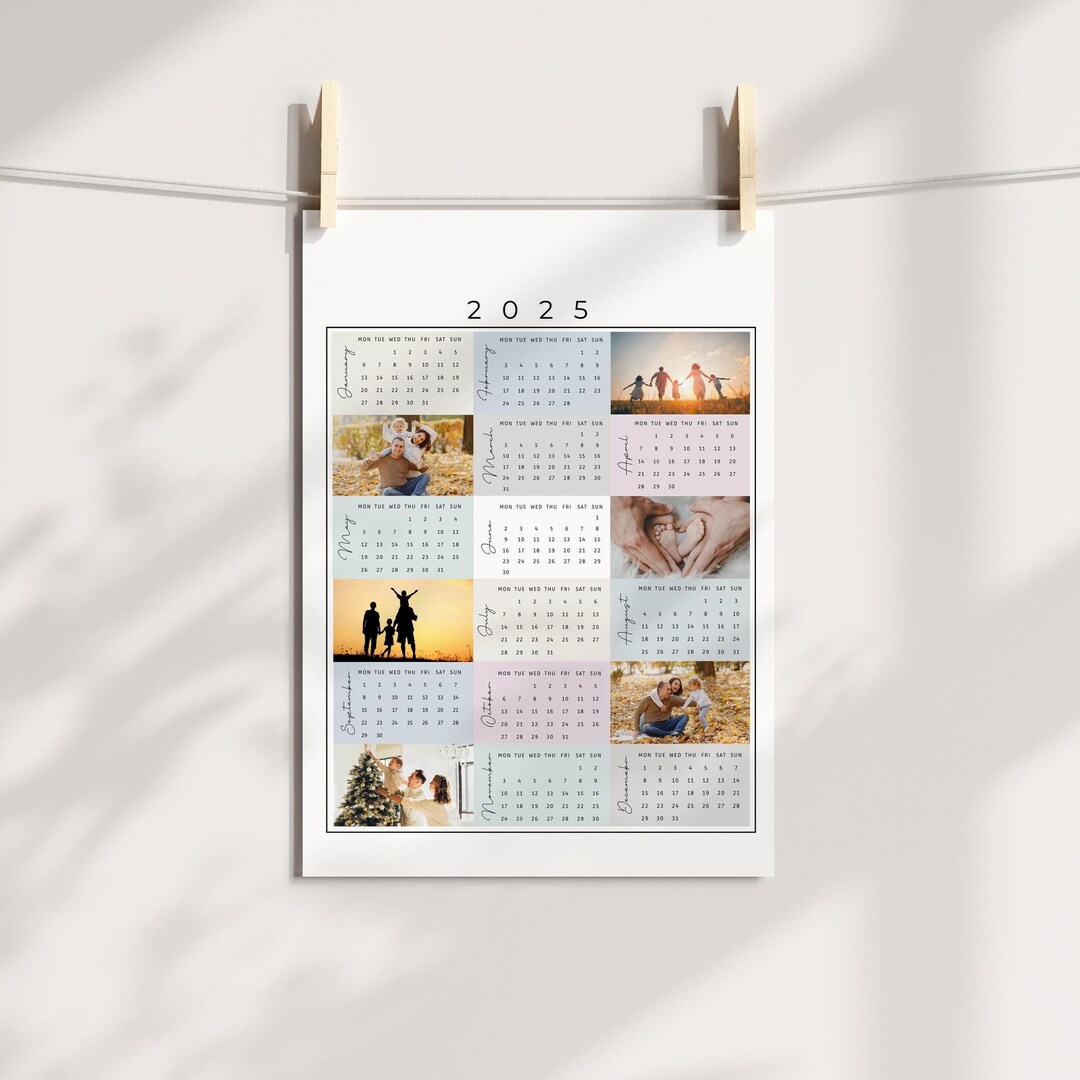 Editable 2025 Photo Calendar Template, Custom 12-month Calendar Design ...