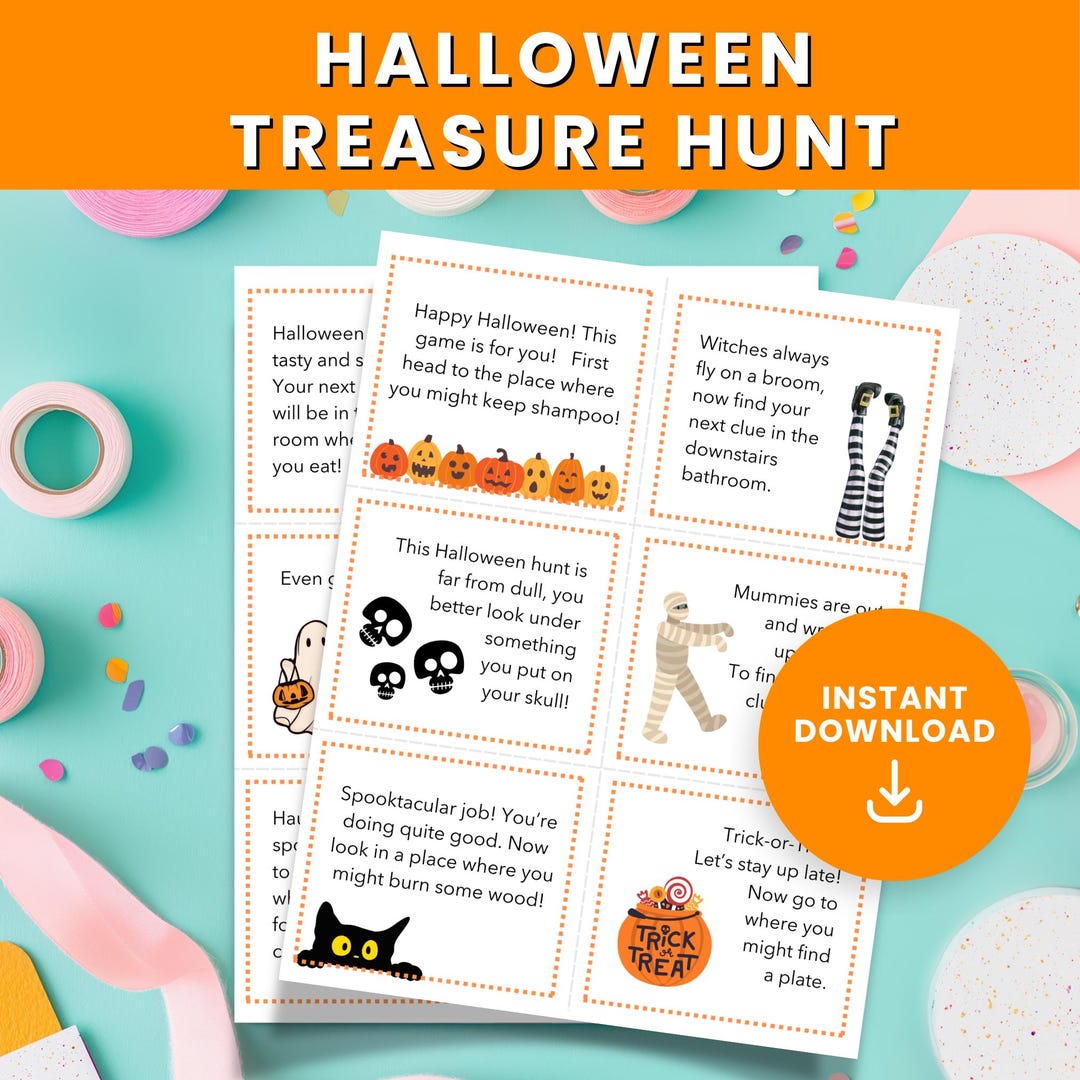 Halloween Treasure Hunt Clue Cards: Kids' Printable Scavenger Hunt (PDF ...